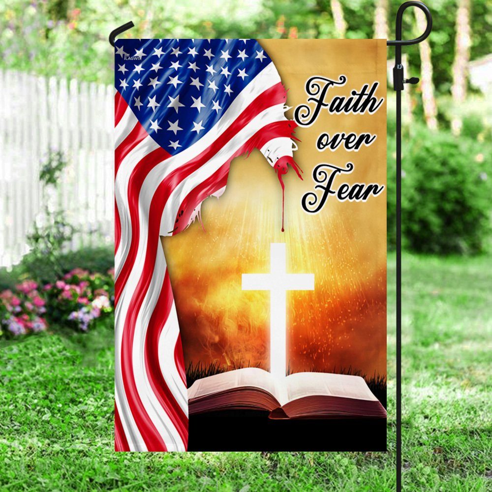 Jesus Flag Holy Bible Cross Holy Light Faith Over Fear American Flag ...