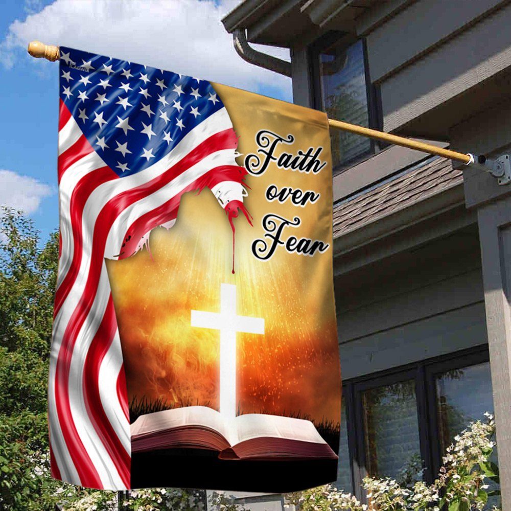 Jesus Flag Holy Bible Cross Holy Light Faith Over Fear American Flag ...