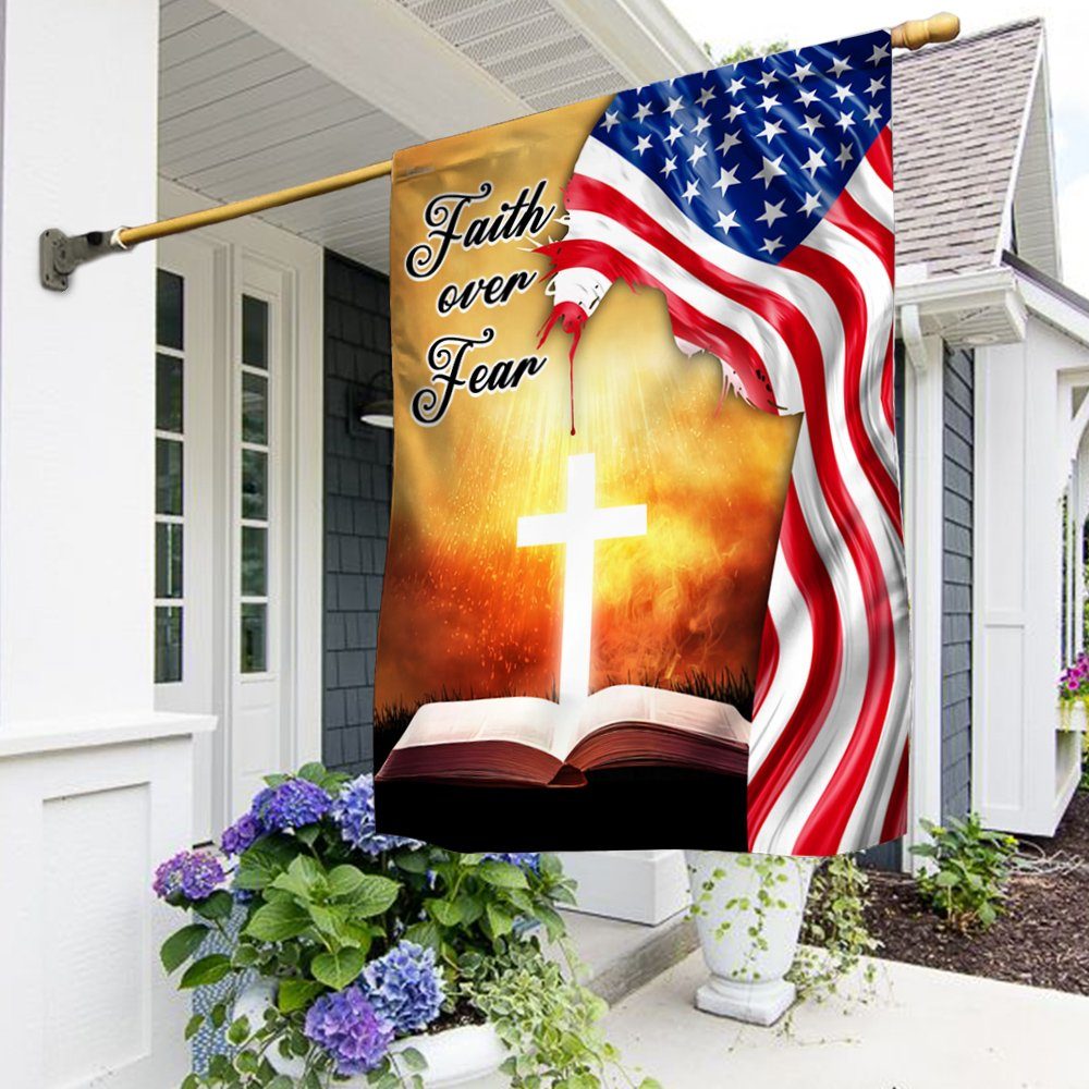 Jesus Flag Holy Bible Cross Holy Light Faith Over Fear American Flag ...