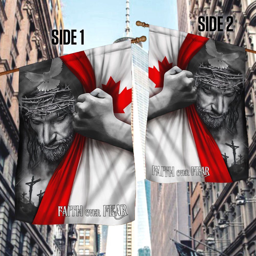 Jesus Flag Jesus Faith Over Fear Canadian Flag TRL1254F - Flagwix