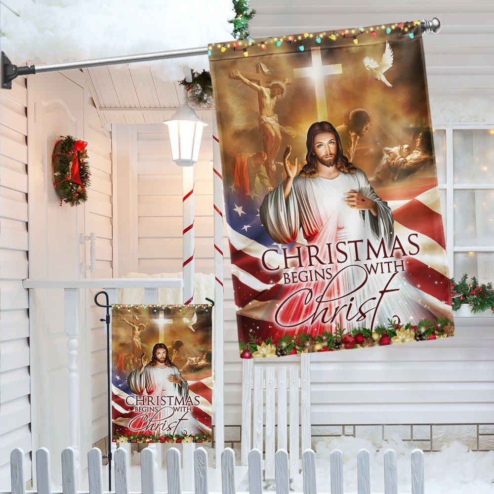 Jesus Nativity Christmas Begins With Christ Flag MLN674F - Flagwix