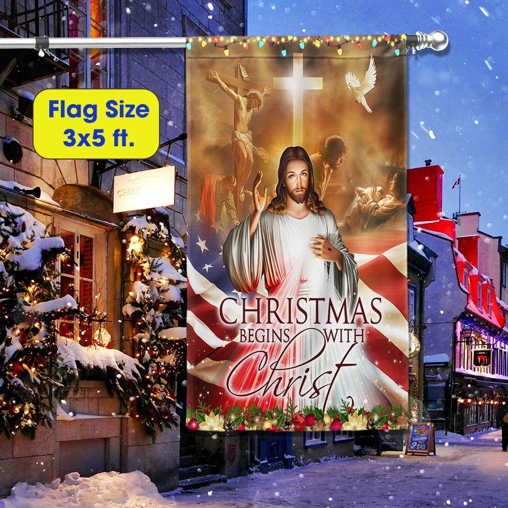 Jesus Nativity Christmas Begins With Christ Flag MLN674F - Flagwix
