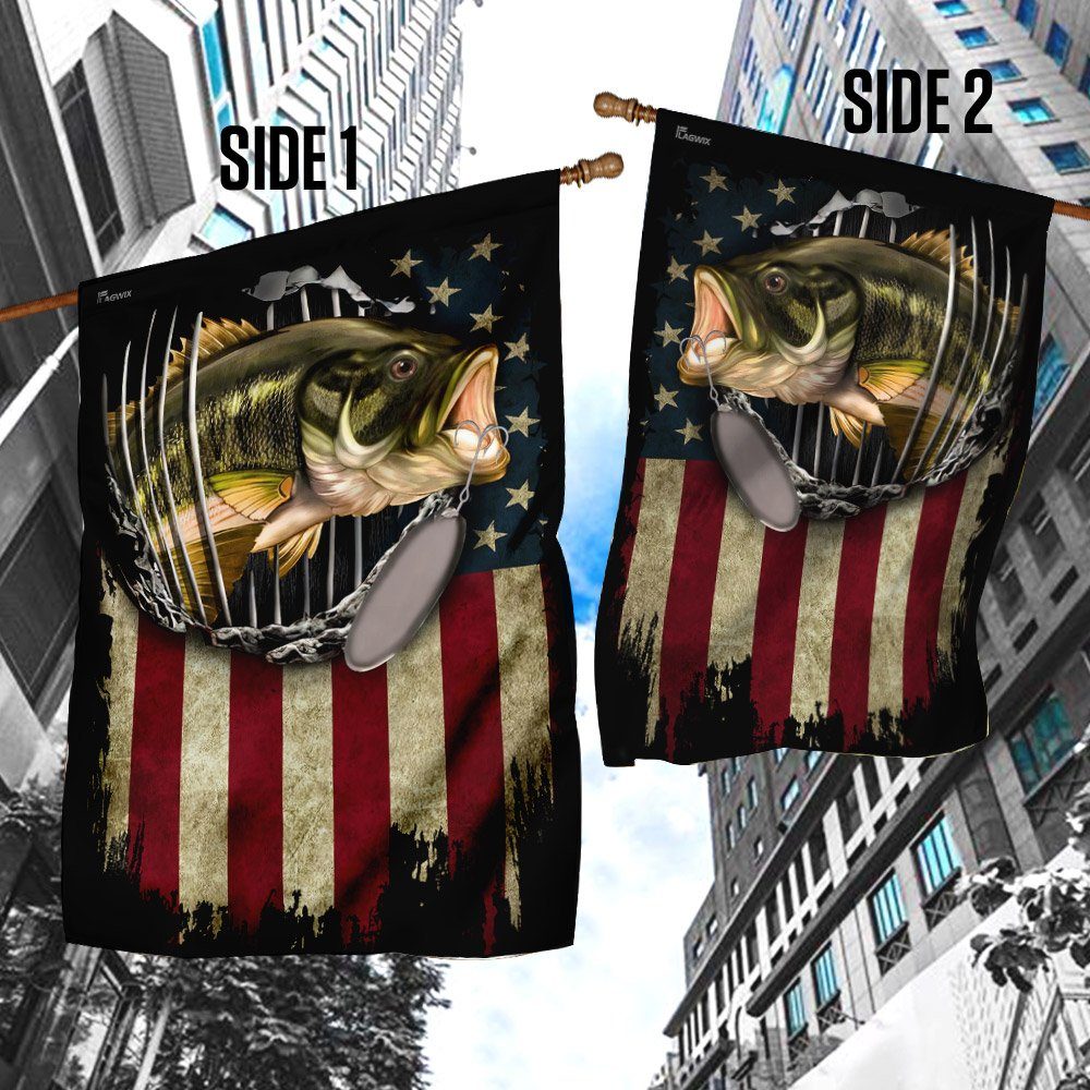 Largemouth Bass Fishing American US Flag - Flagwix