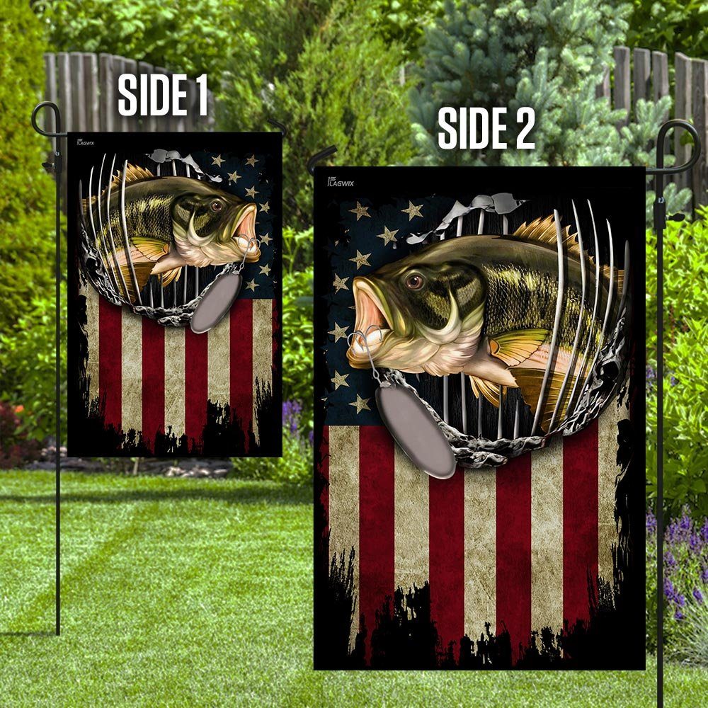 Largemouth Bass Fishing American US Flag - Flagwix