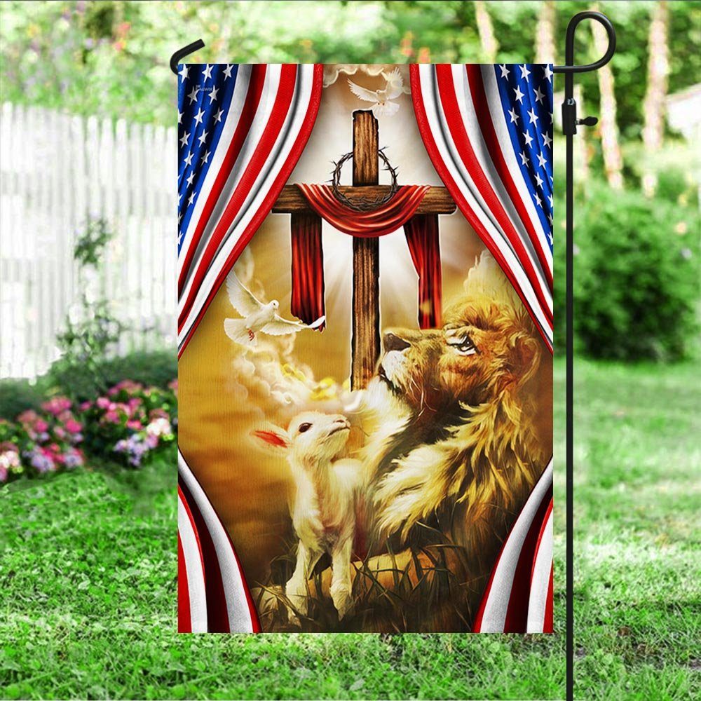Lion Of Judah Lamb Of God Jesus Christ Rugged Cross American Flag ...