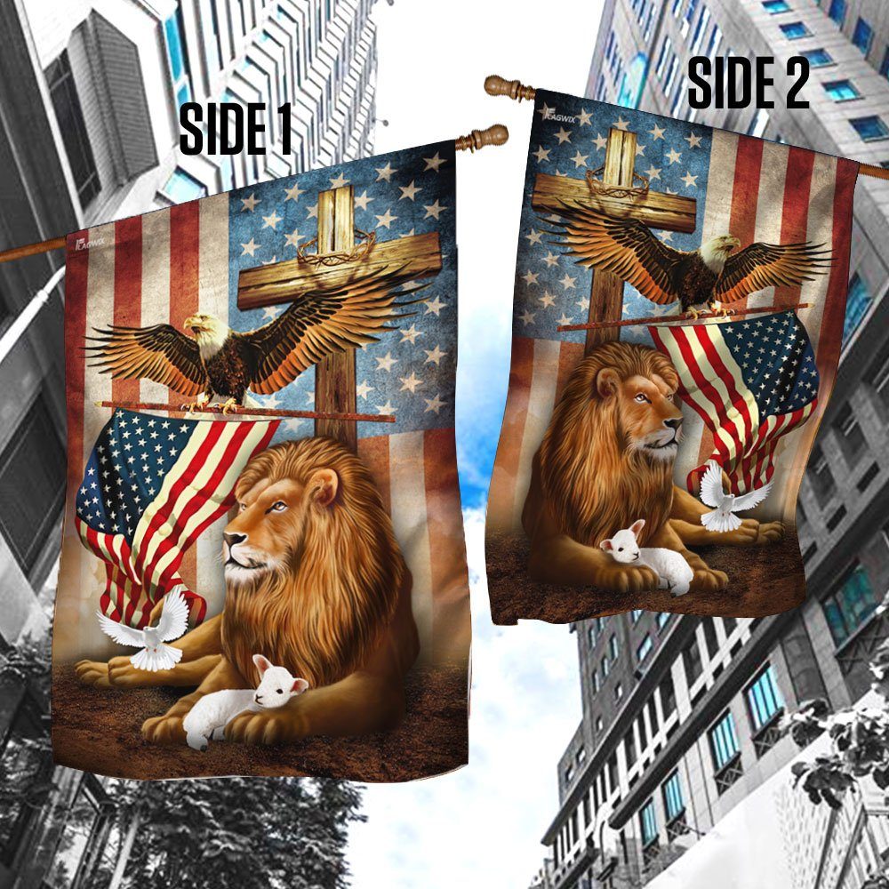 Lion Of Judah Lamb Of God Jesus Christ Rugged Cross American Flag ...