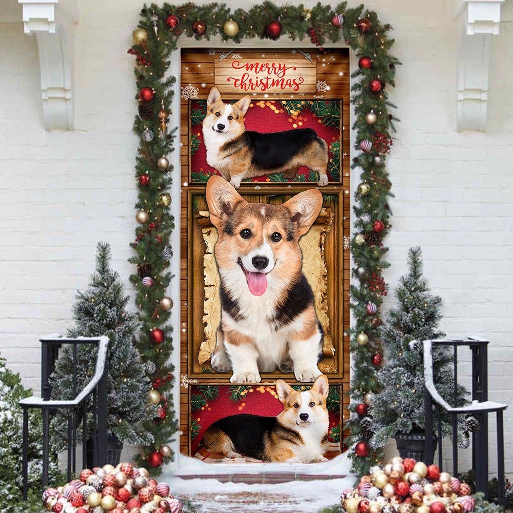 Merry Christmas. Corgi Christmas Door Cover - Flagwix