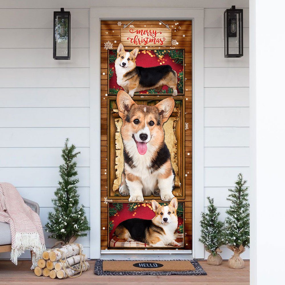 Merry Christmas. Corgi Christmas Door Cover - Flagwix