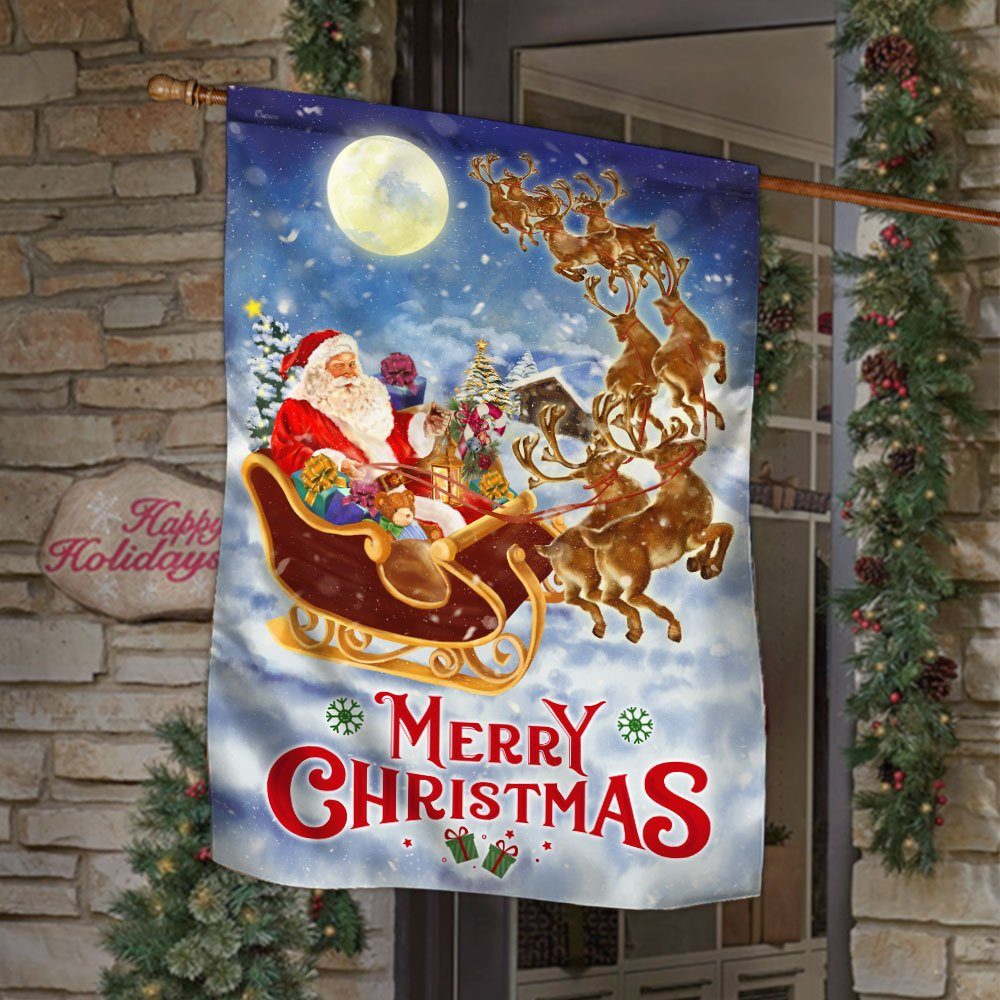 Merry Christmas Flag Santa Claus Reindeer Sled QNN613F - Flagwix
