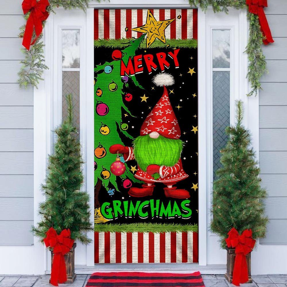Merry Grinchmas Gnome Christmas Door Cover BNN615D - Flagwix