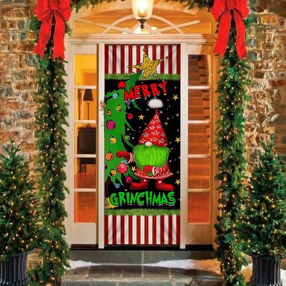 Merry Grinchmas Gnome Christmas Door Cover BNN615D - Flagwix