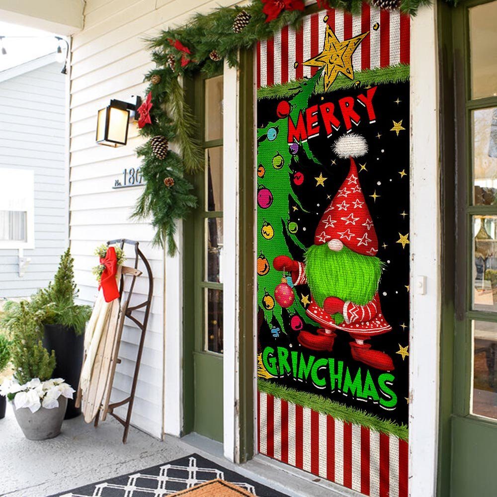 Merry Grinchmas Gnome Christmas Door Cover BNN615D - Flagwix