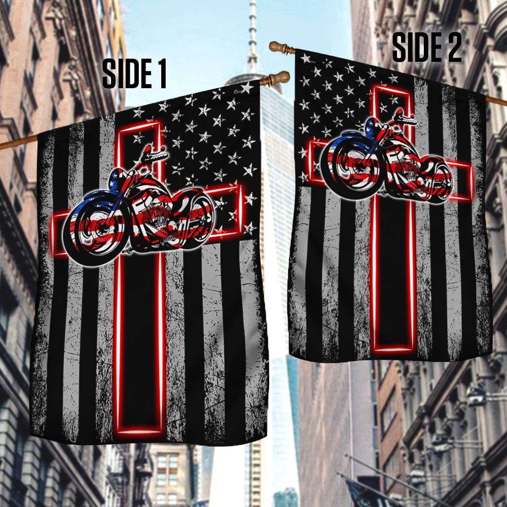 Motorbike Flag Jesus Motorcycle American Flag QTR110F - Flagwix