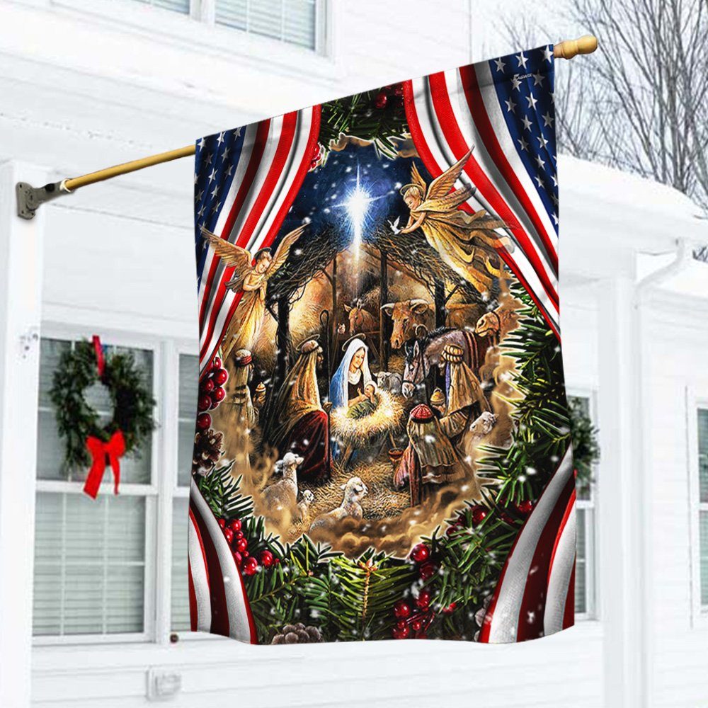 Nativity Of Jesus Christmas American Flag THH3561F - Flagwix