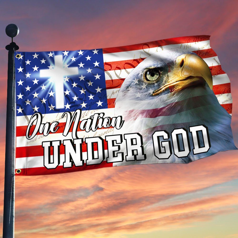 One Nation Under God, Christian Cross, American Eagle Grommet Flag ...