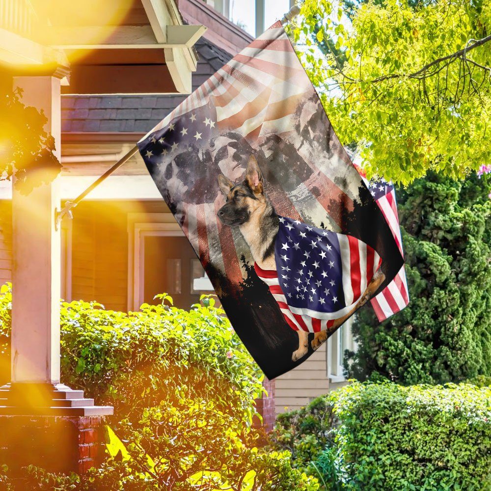 Patriotic German Shepherd With Mount Rushmore Flag - Flagwix