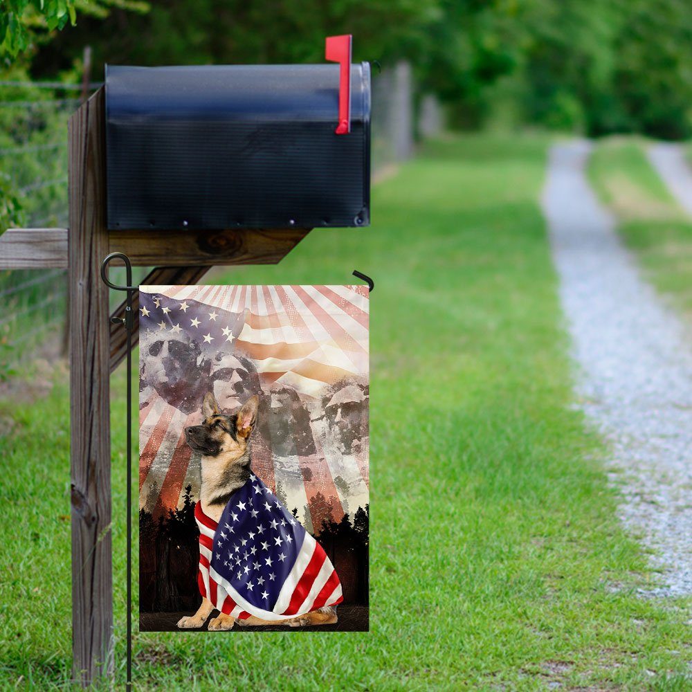 Patriotic German Shepherd With Mount Rushmore Flag - Flagwix