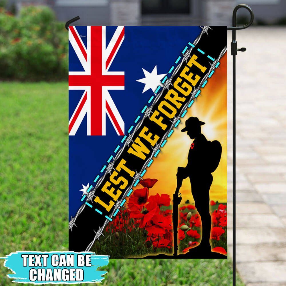 Personalized Remembrance Day Flag Poppy. Lest We Forget. Australian Veteran Flag THB3281Fv2CT ...