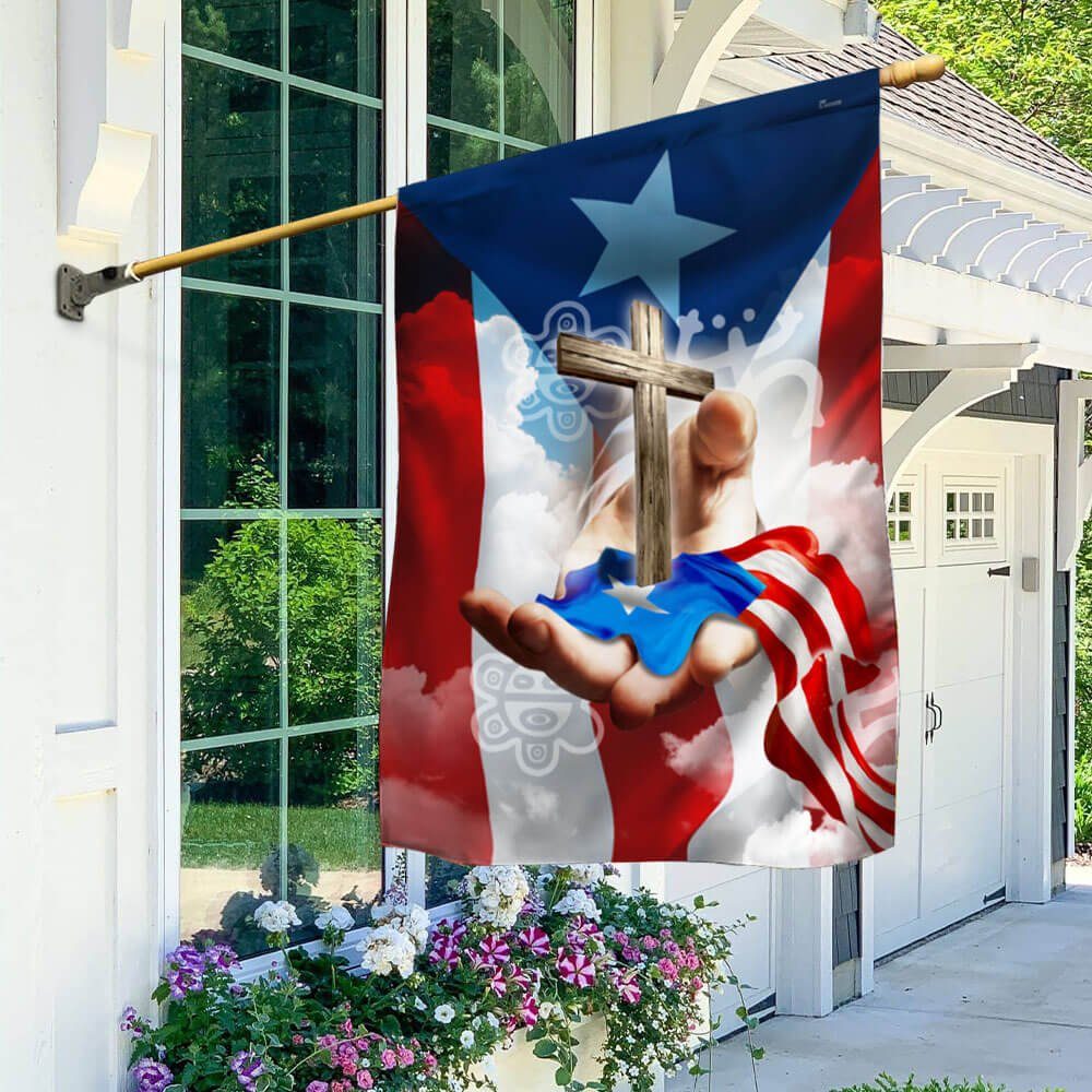 Puerto Rico Flag Jesus Christian Cross Puerto Rico Two-Sided Flag ...