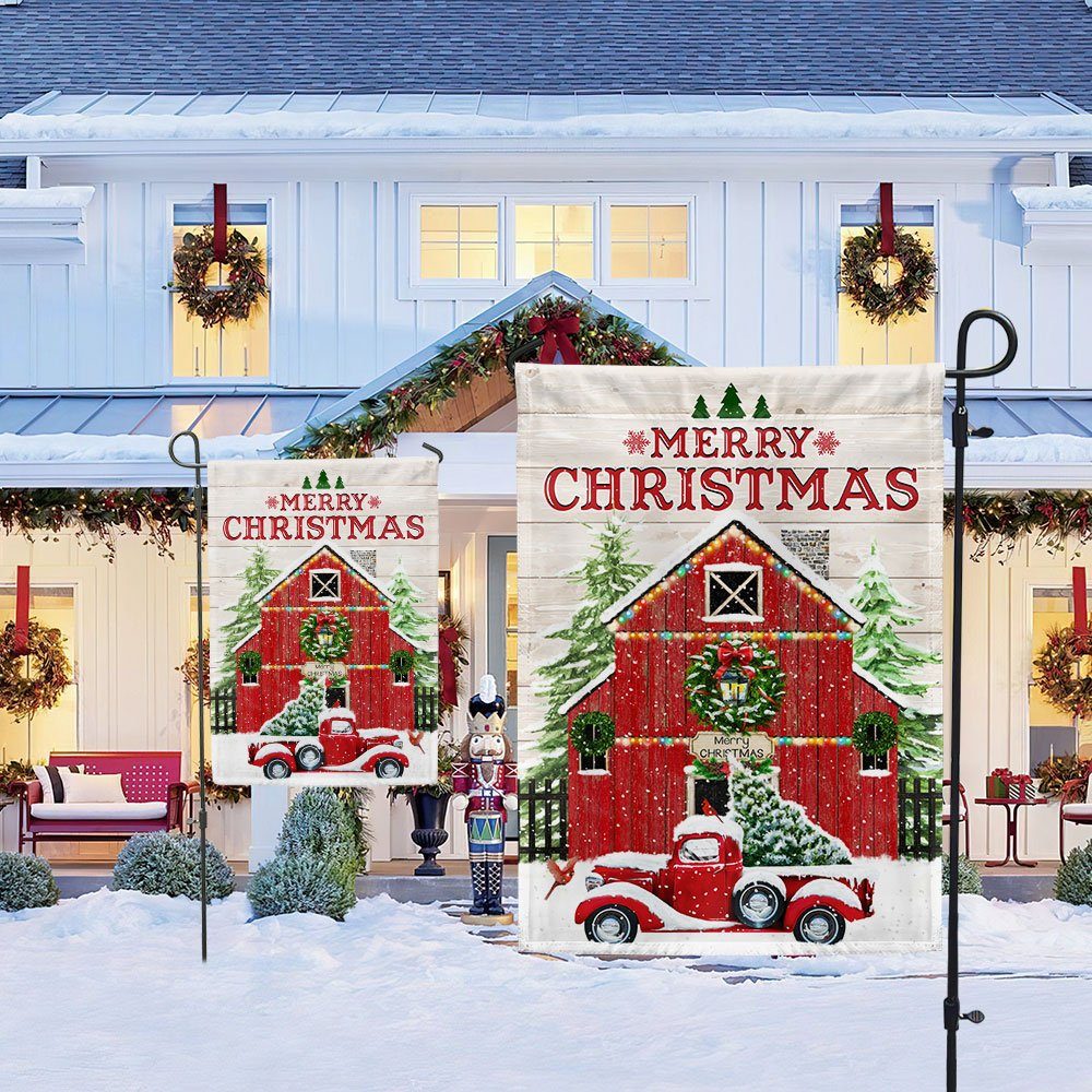 Red Barn Christmas Flag TQN598F – Flagwix