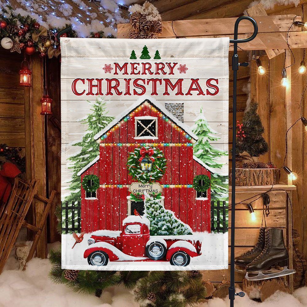 Red Barn Christmas Flag TQN598F – Flagwix