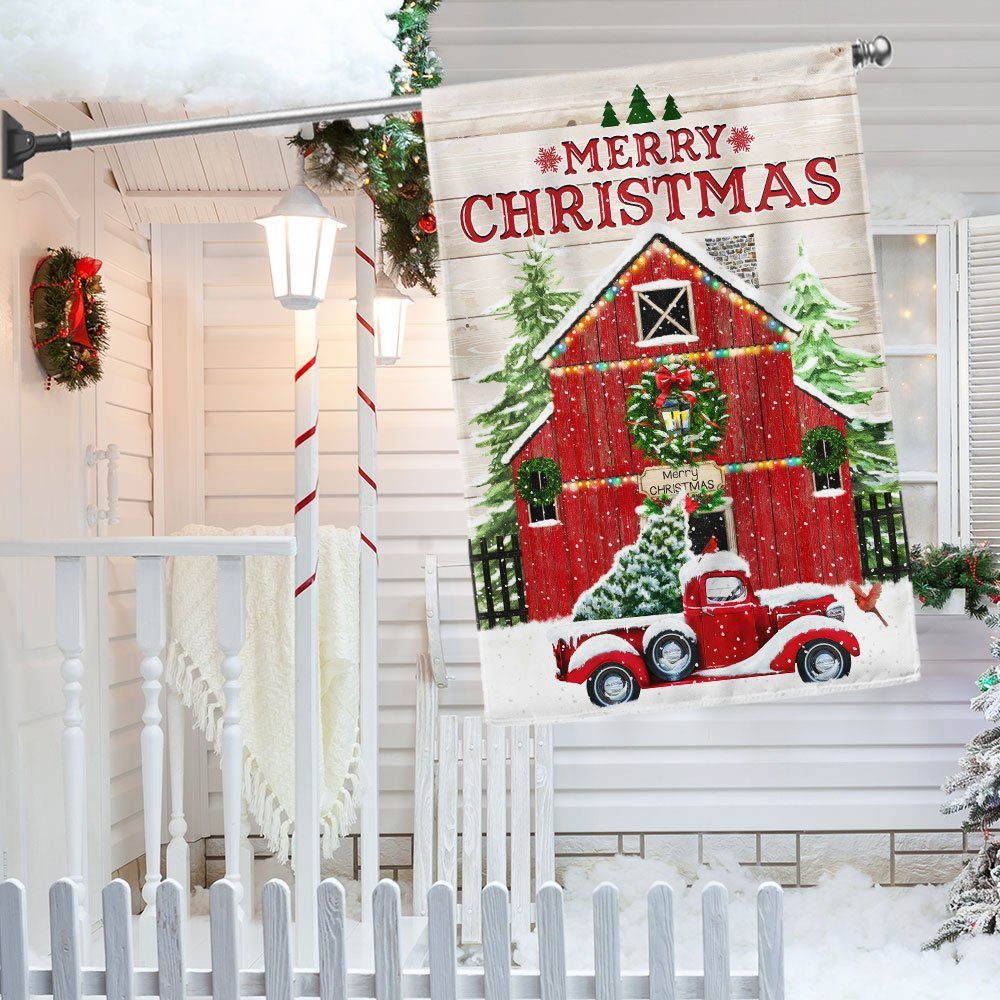 Red Barn Christmas Flag TQN598F – Flagwix