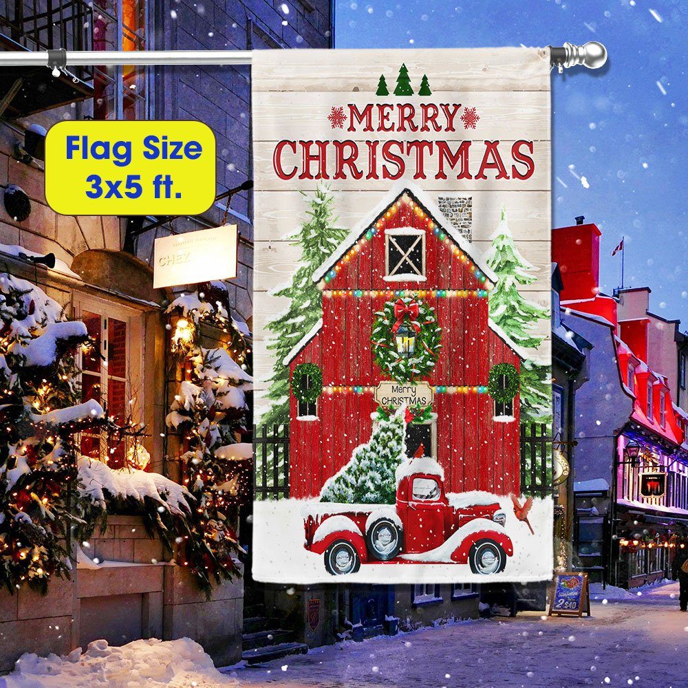 Red Barn Christmas Flag TQN598F – Flagwix