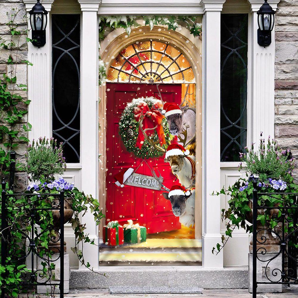 Reindeer Farmhouse Christmas Door Cover - Flagwix