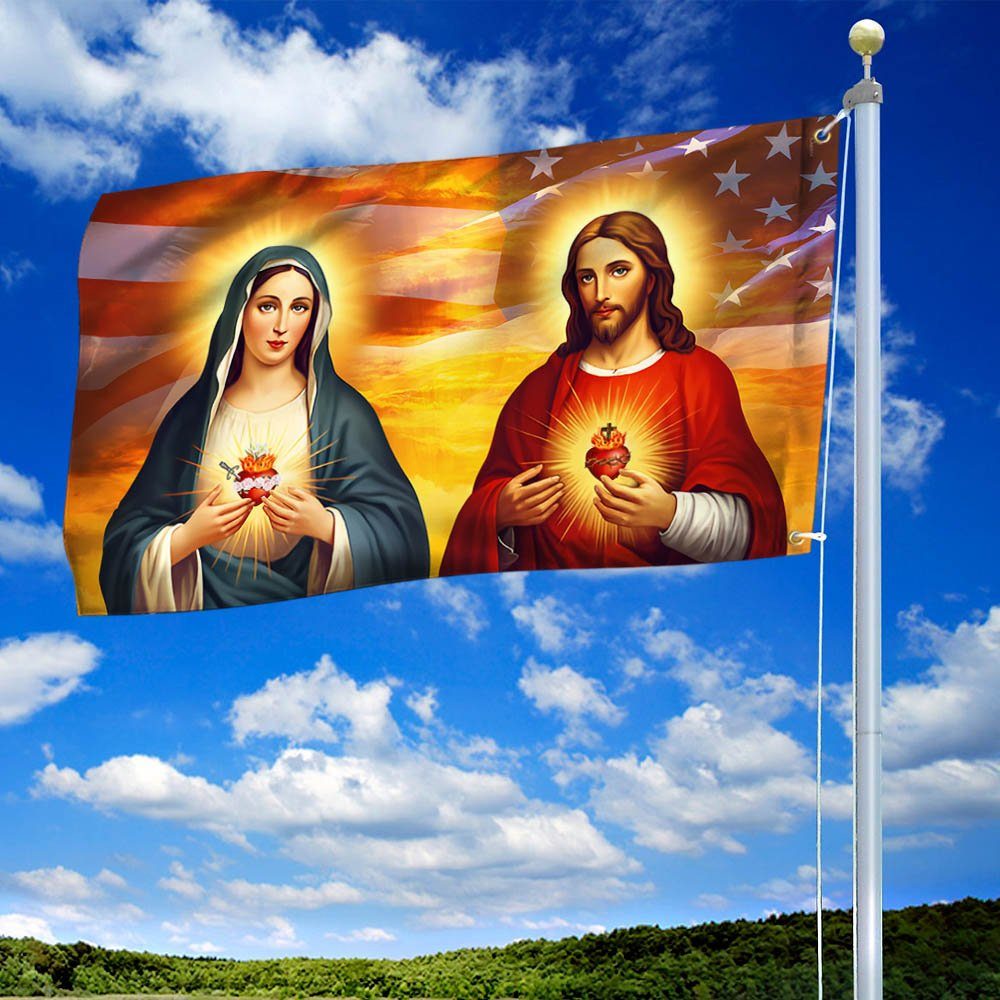 Sacred Heart of Jesus Immaculate Heart of Mary American Grommet Flag ...