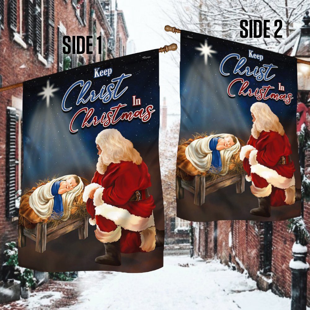 Santa And Jesus Flag, Keep Christ In Christmas QNV01F - Flagwix
