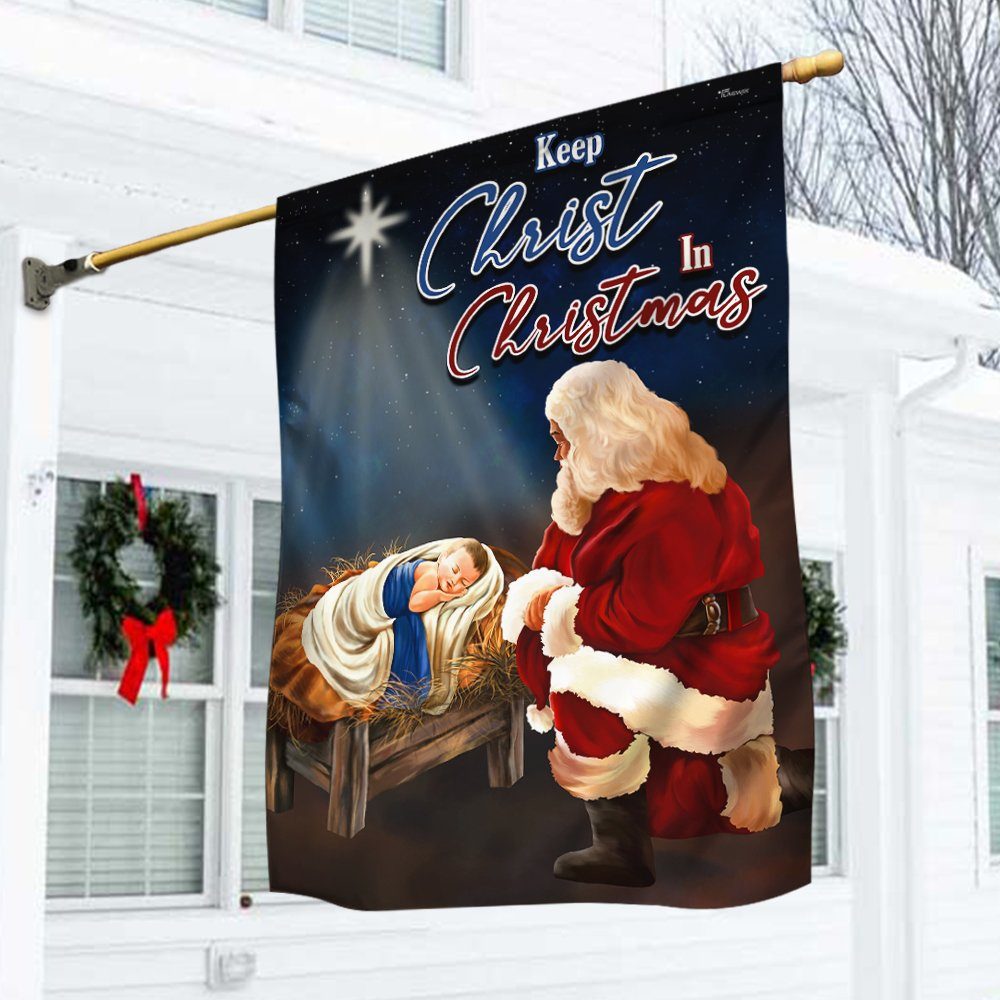 Santa And Jesus Flag, Keep Christ In Christmas QNV01F - Flagwix