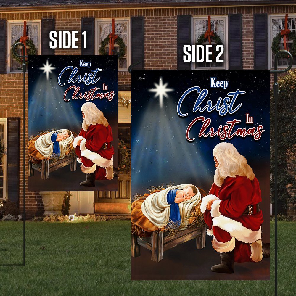 Santa And Jesus Flag, Keep Christ In Christmas QNV01F - Flagwix
