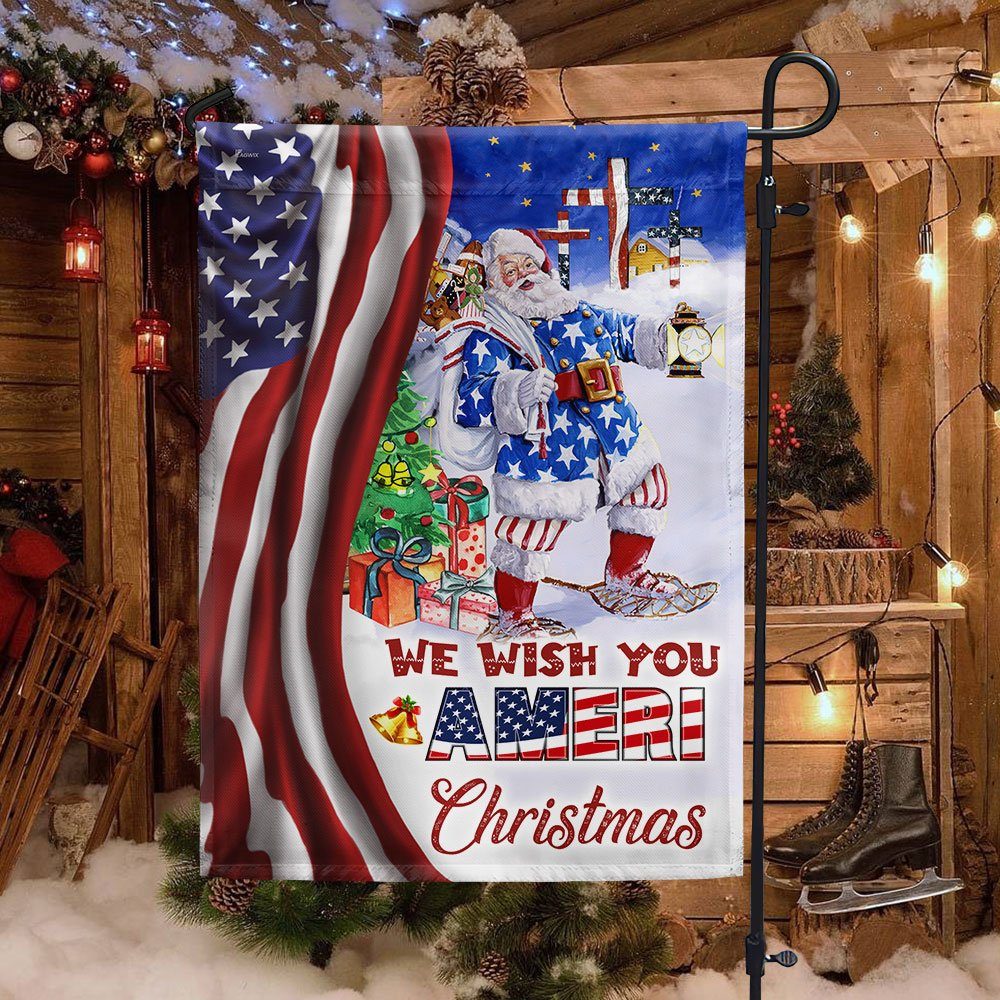 Santa Claus We Wish You A Merry Christmas American Flag MLN710F - Flagwix