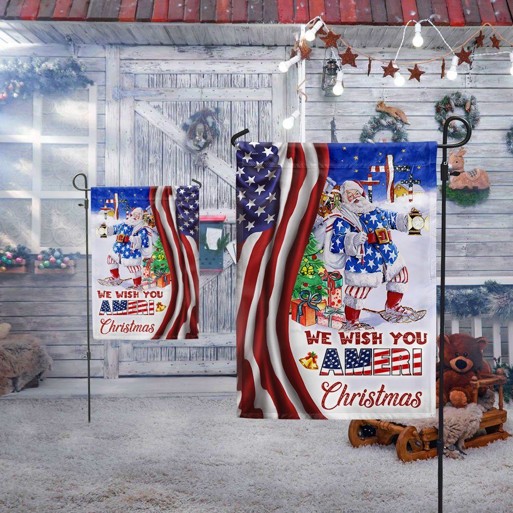 Santa Claus We Wish You A Merry Christmas American Flag MLN710F - Flagwix
