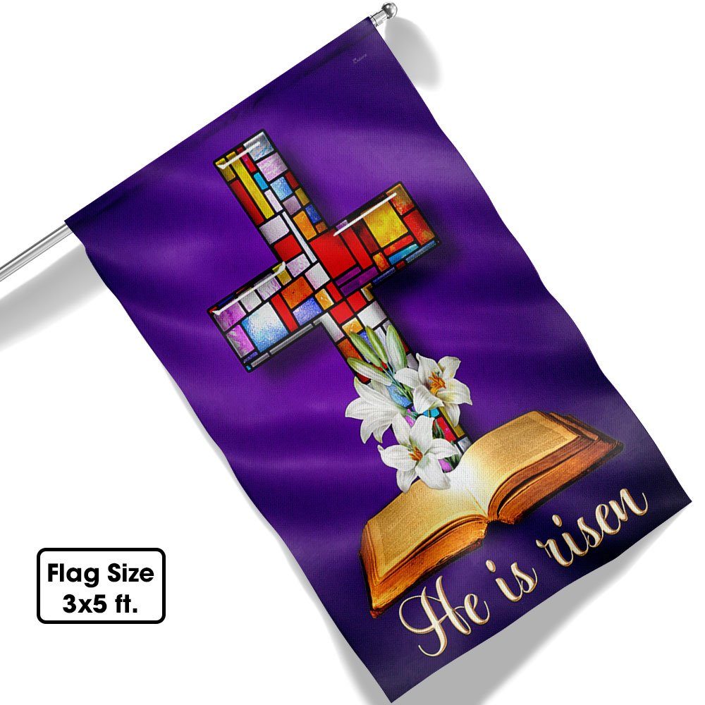 Stained Glass Christian Cross Jesus Christ Easter He Is Risen Flag ...