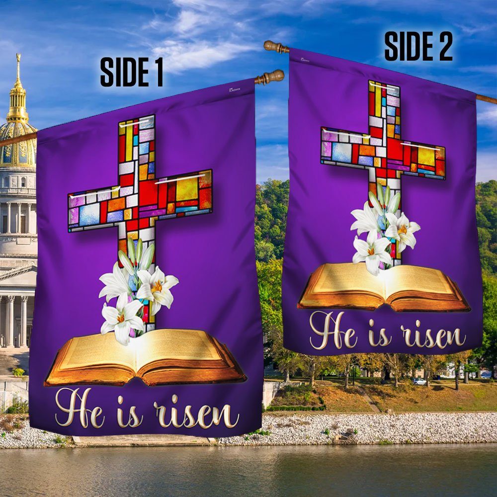 Stained Glass Christian Cross Jesus Christ Easter He Is Risen Flag ...