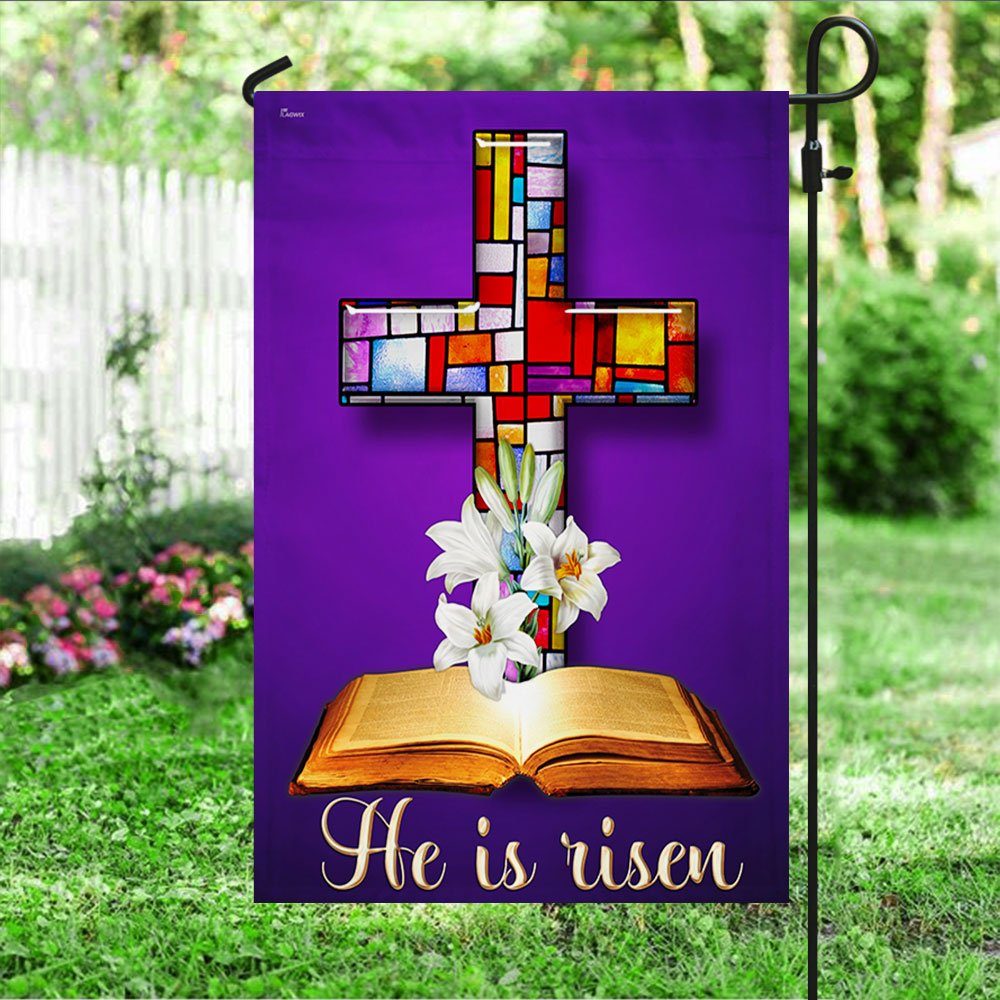 Stained Glass Christian Cross Jesus Christ Easter He Is Risen Flag ...